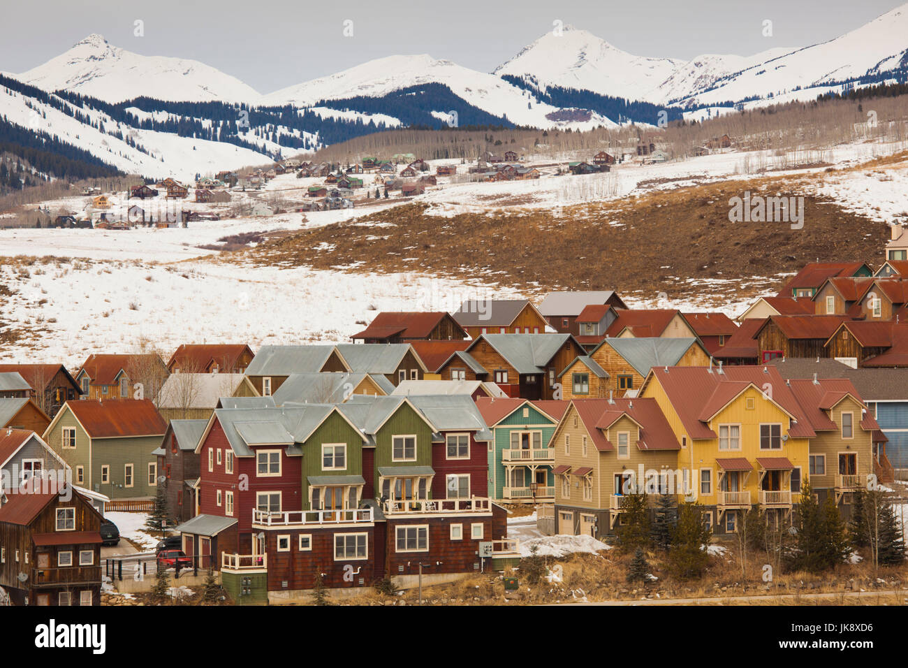 USA, Colorado, Crested Butte, Mount Crested Butte Ski Village, elevated ...