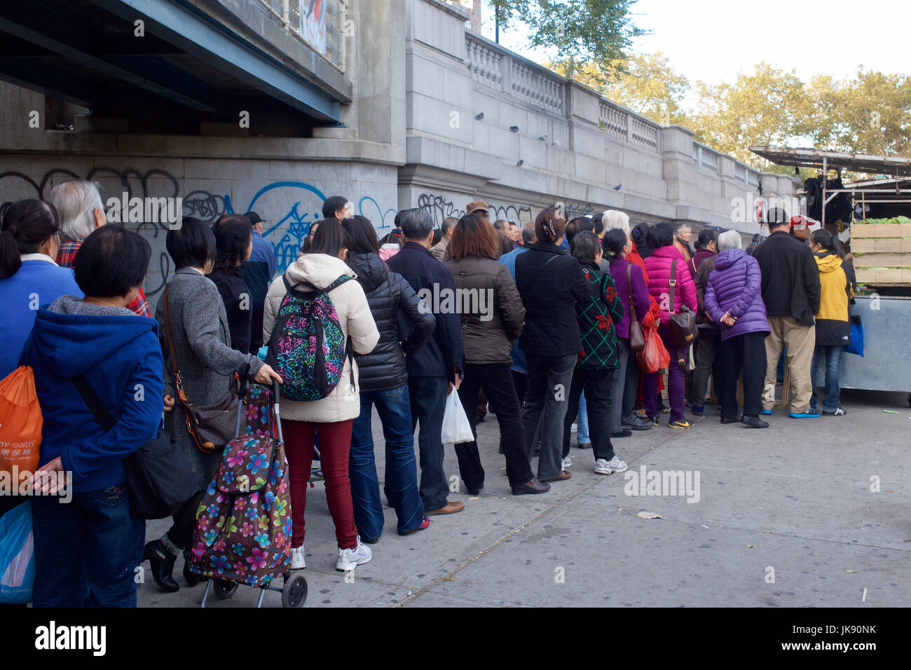 Chinatown street market underneath the Manhattan Bridge in New York, NY ...