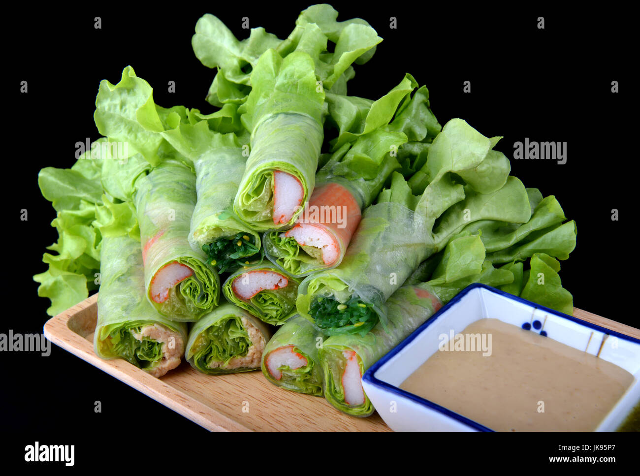 Vietnamese style salad roll mixed vegetable and seafood roll with rice ...
