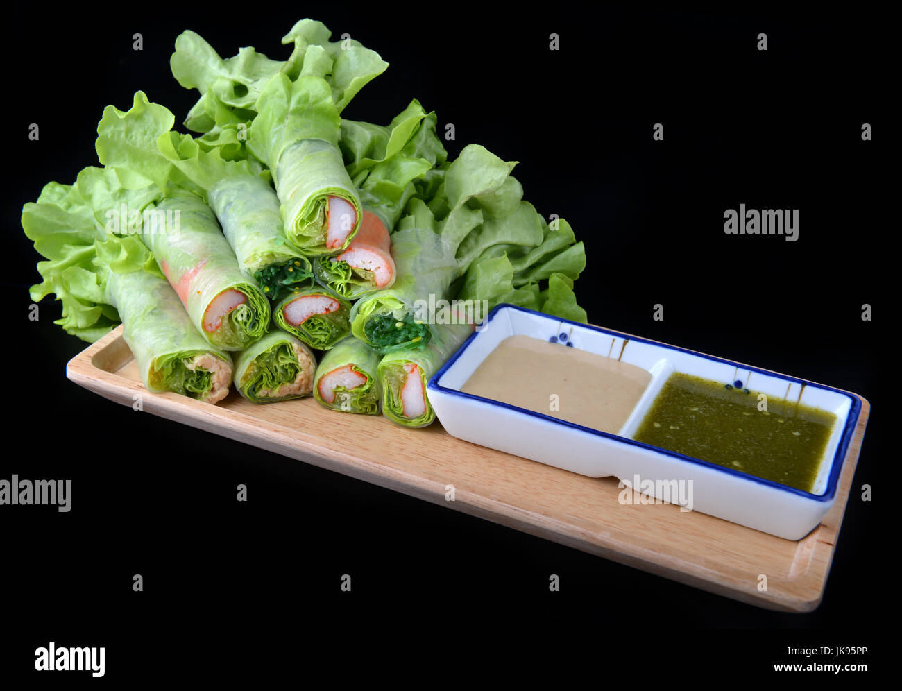 Vietnamese style salad roll mixed vegetable and seafood roll with rice ...