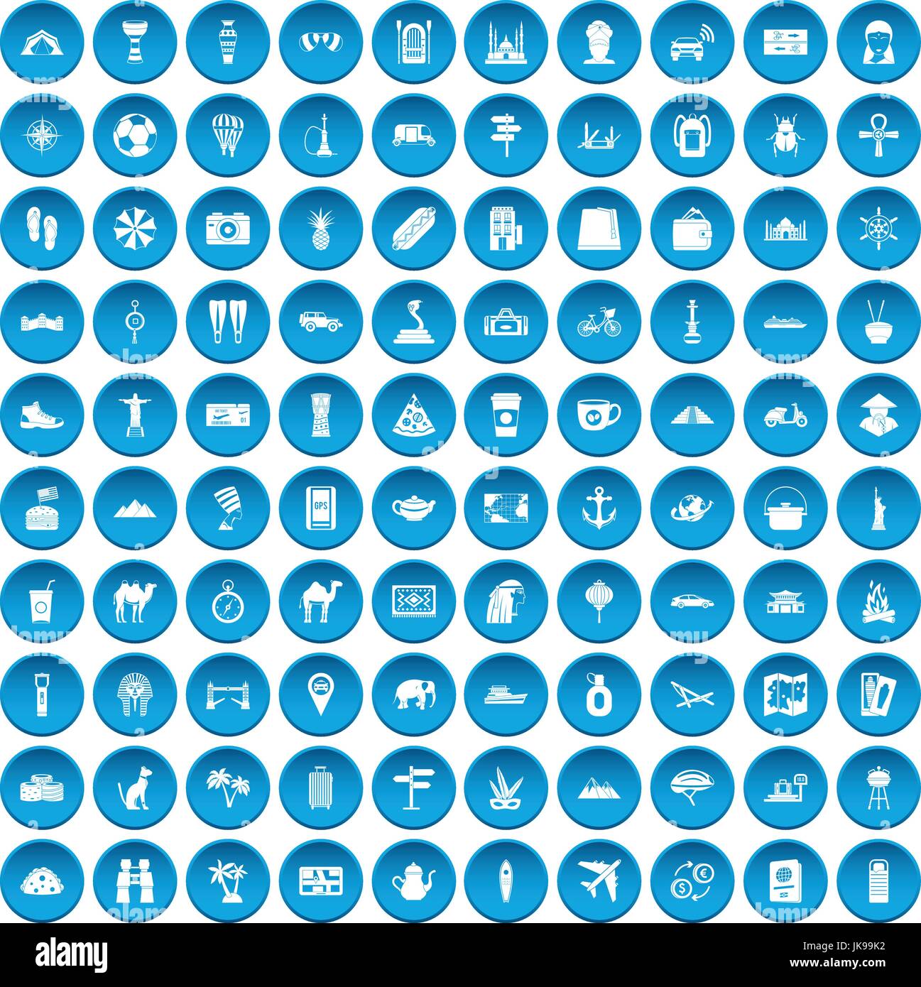 100 tourism icons set blue Stock Vector Image & Art - Alamy