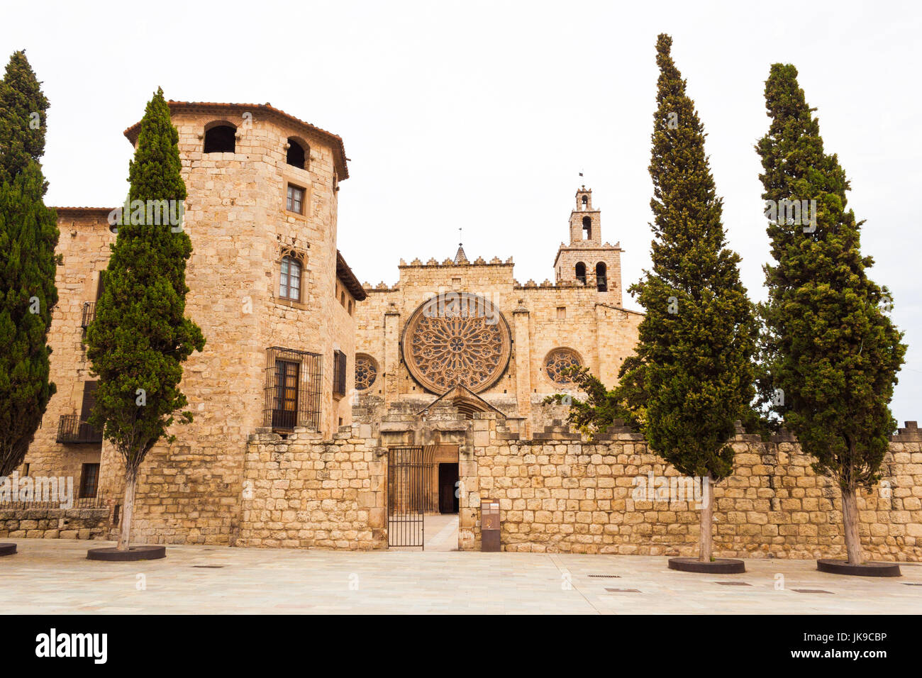 Benedictine monastery build in Romanesque style in Sant Cugat, Spain ...