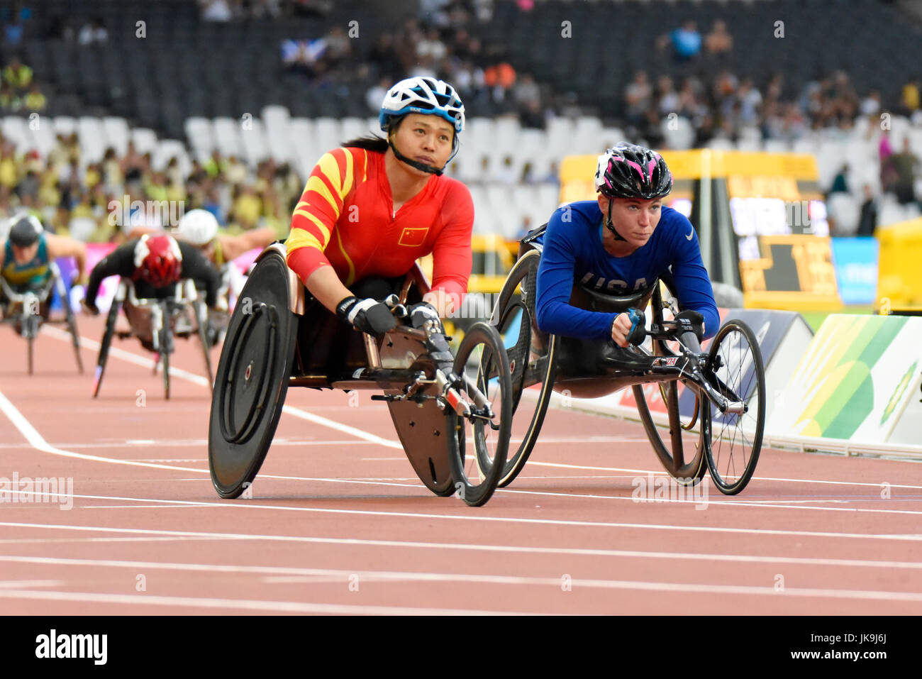 Wheelchair athletes competing in 800m T54 wheelchair race at the World ...