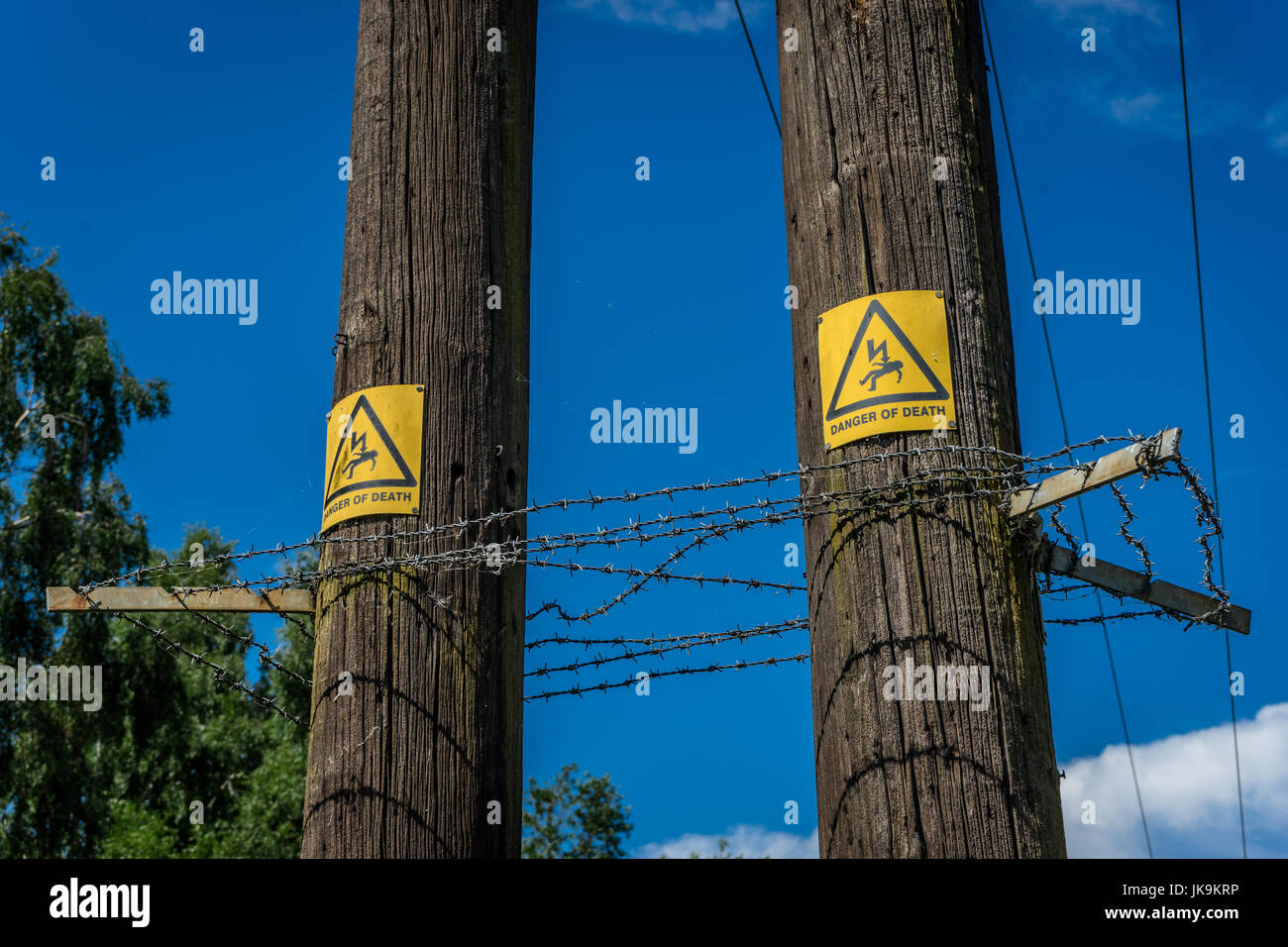 Overhead Electric Cables Warning Sign High Resolution Stock Photography ...