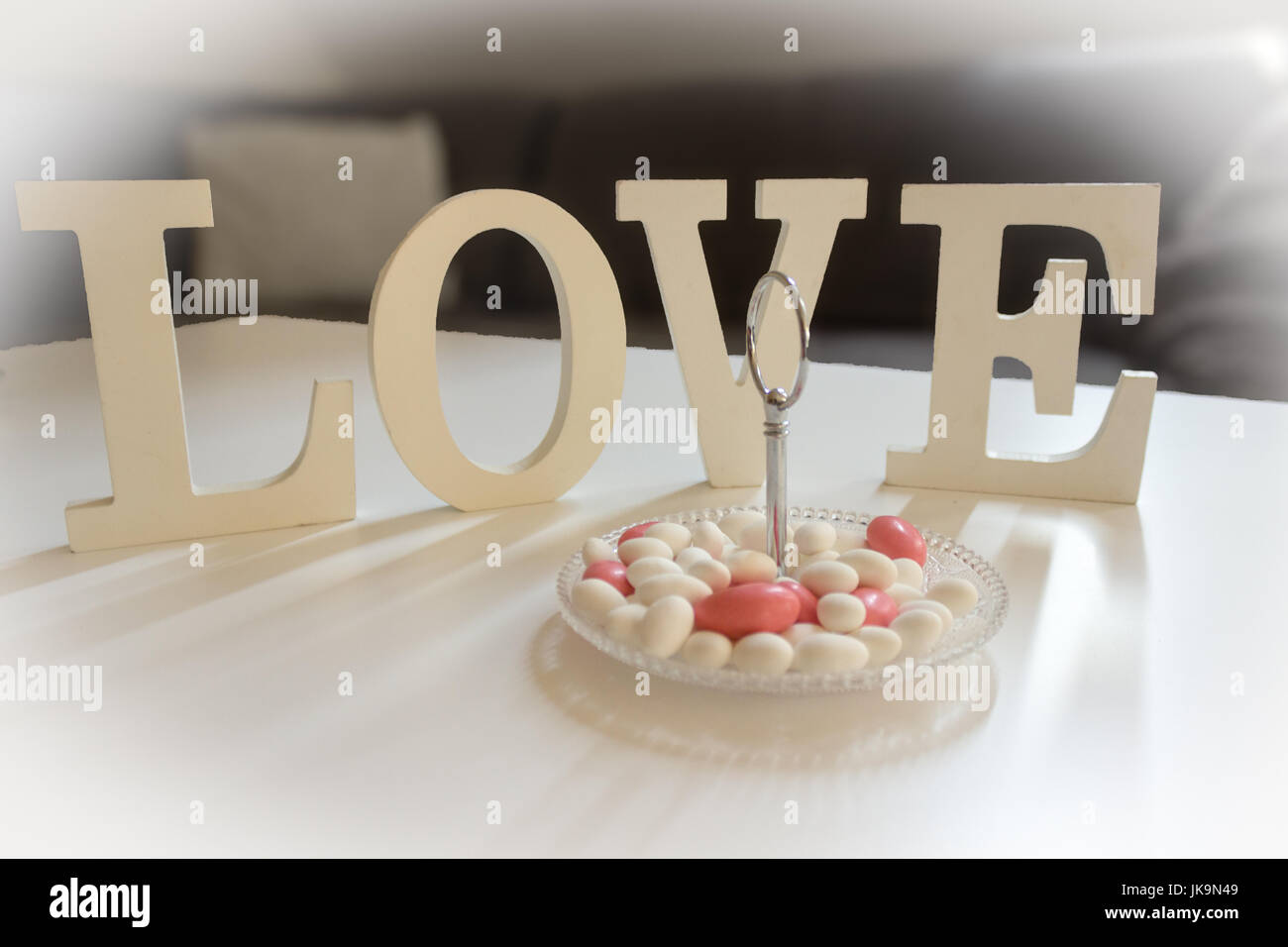 A Table decoration with LOVE-Letters and sweets Stock Photo - Alamy