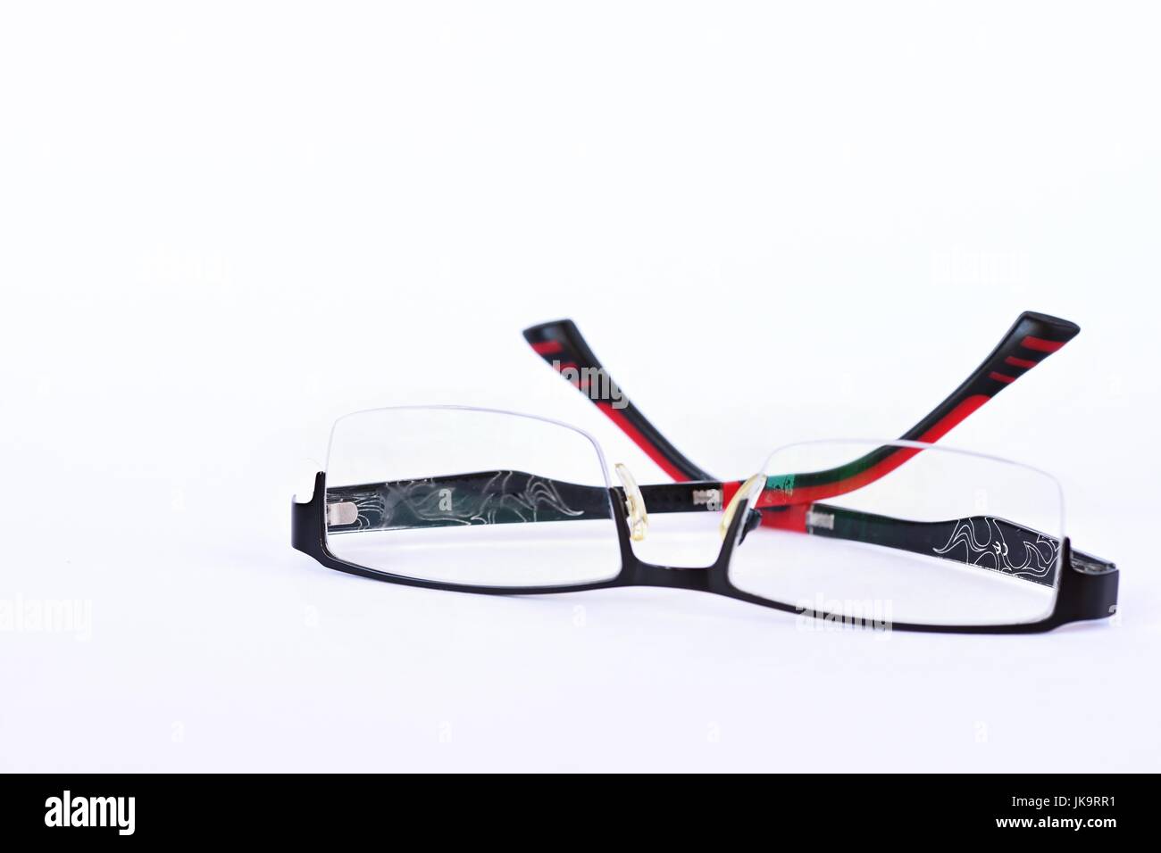 Red - black dioptric glasses isolated on a clean white background Stock ...