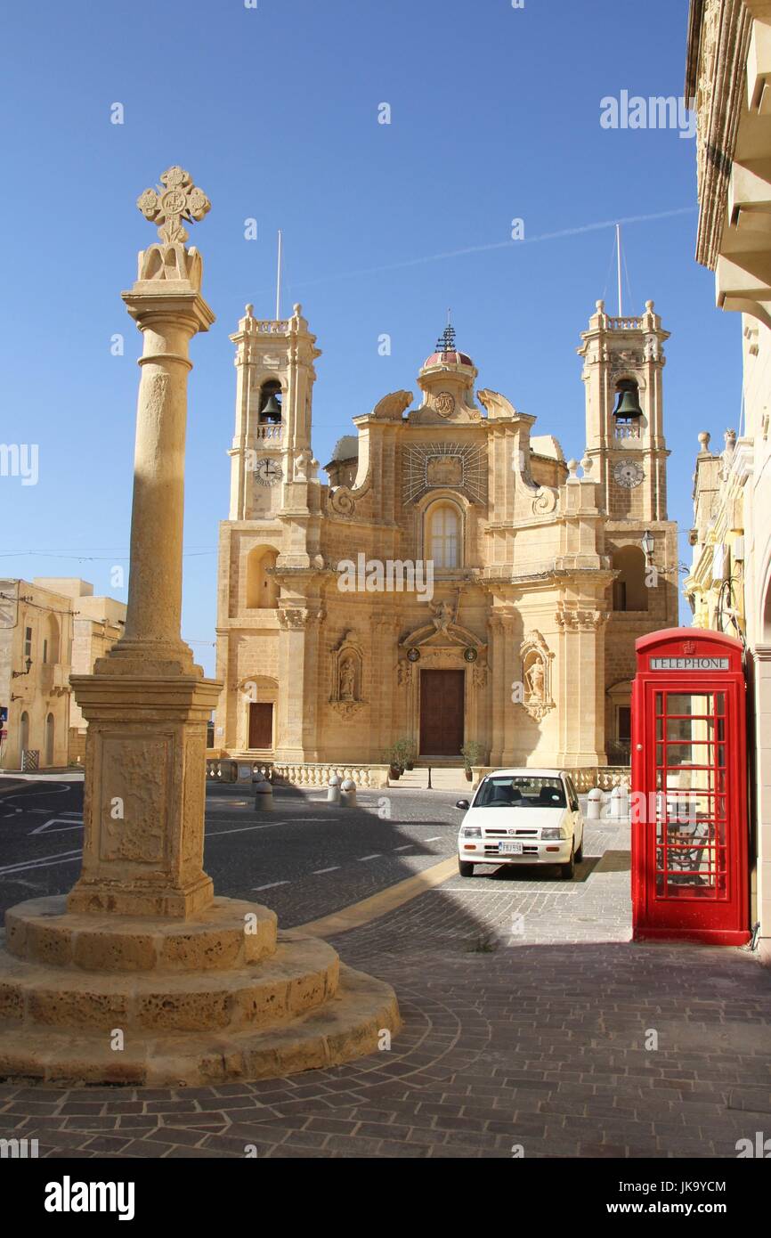 Telephone box and church, Malta Stock Photo - Alamy