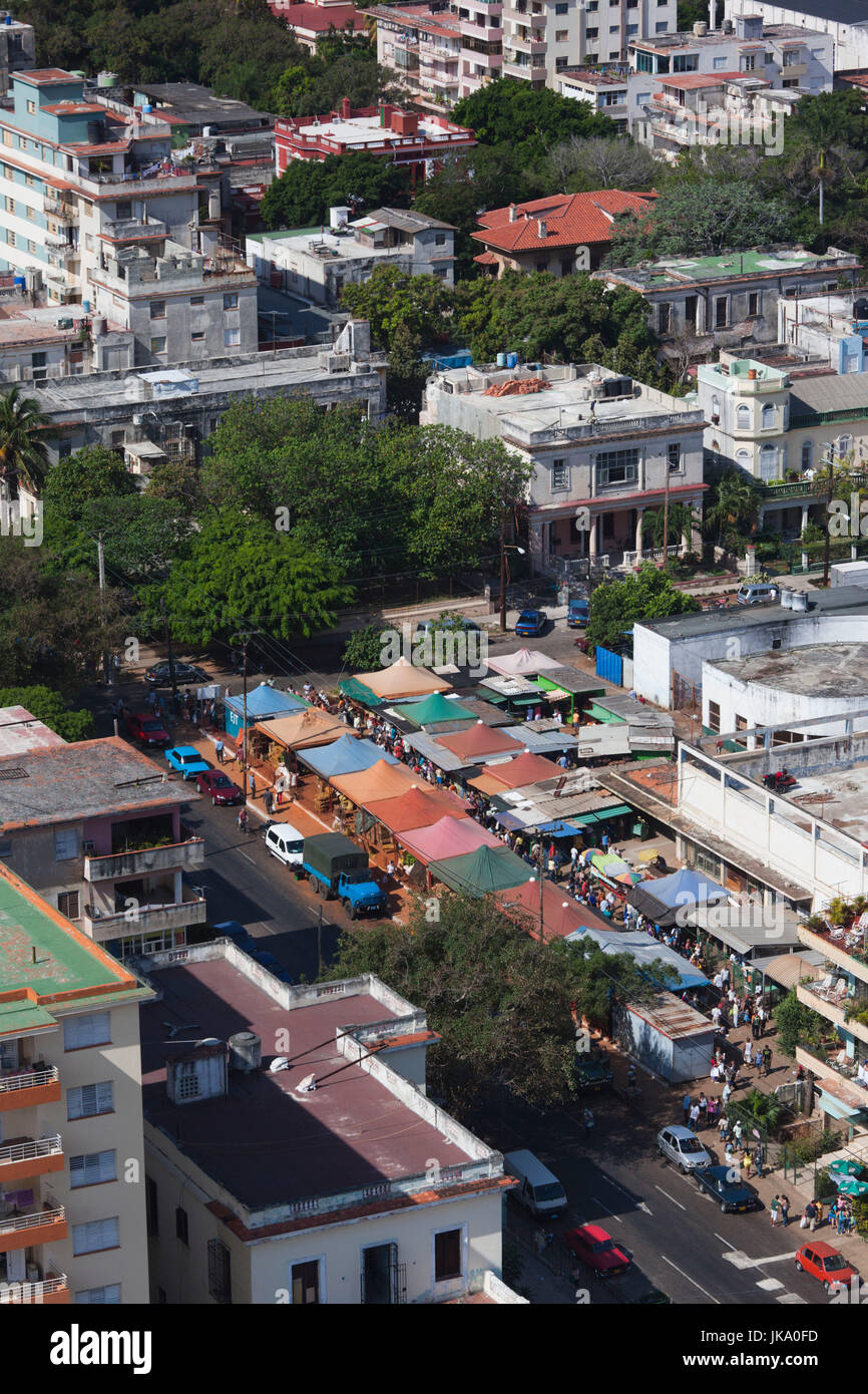 Cuba, Havana, Vedado, elevated view of the Vedado street market Stock ...