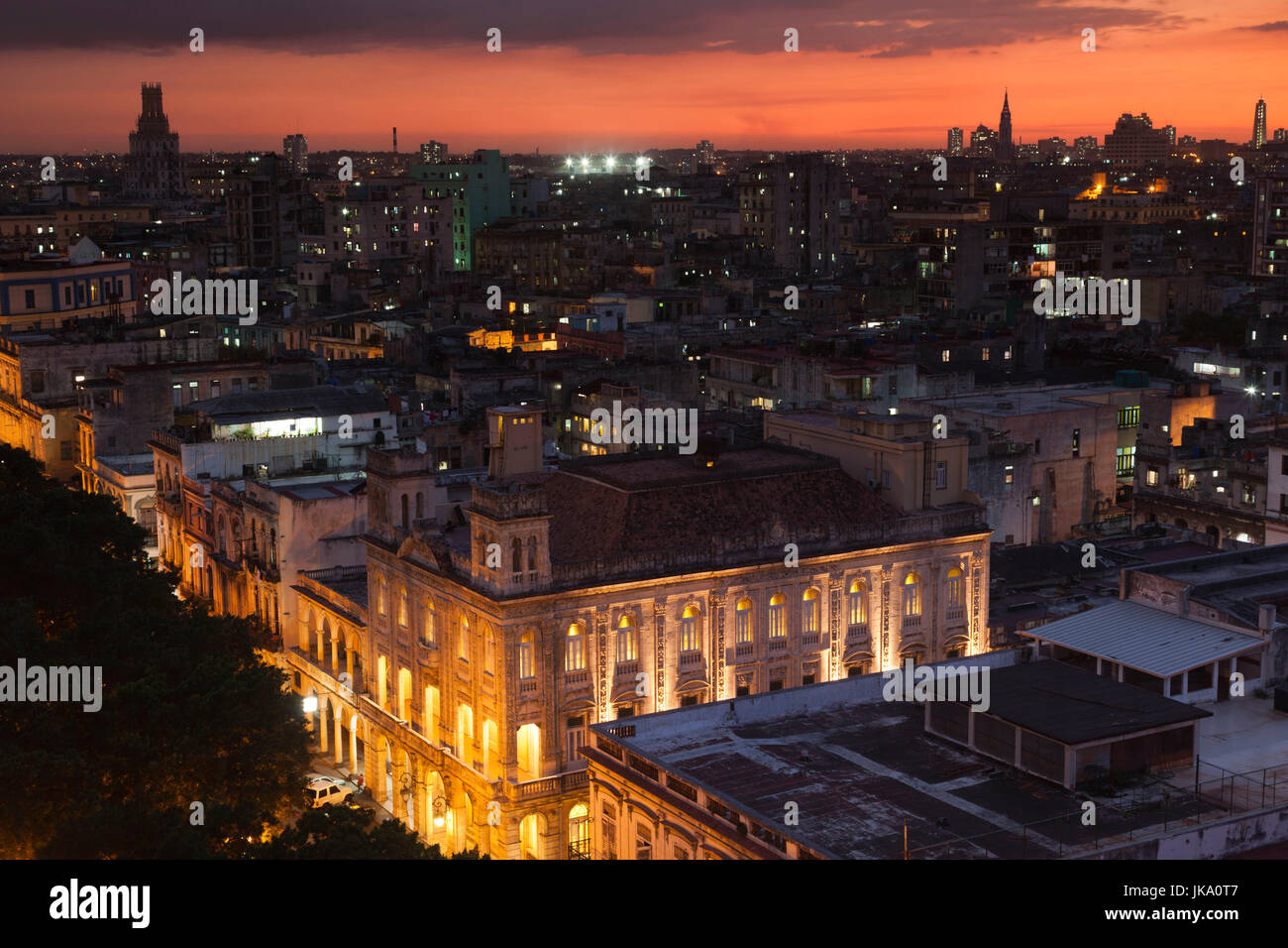 Cuba, Havana, elevated city view above Paseo de Marti, dusk Stock Photo ...