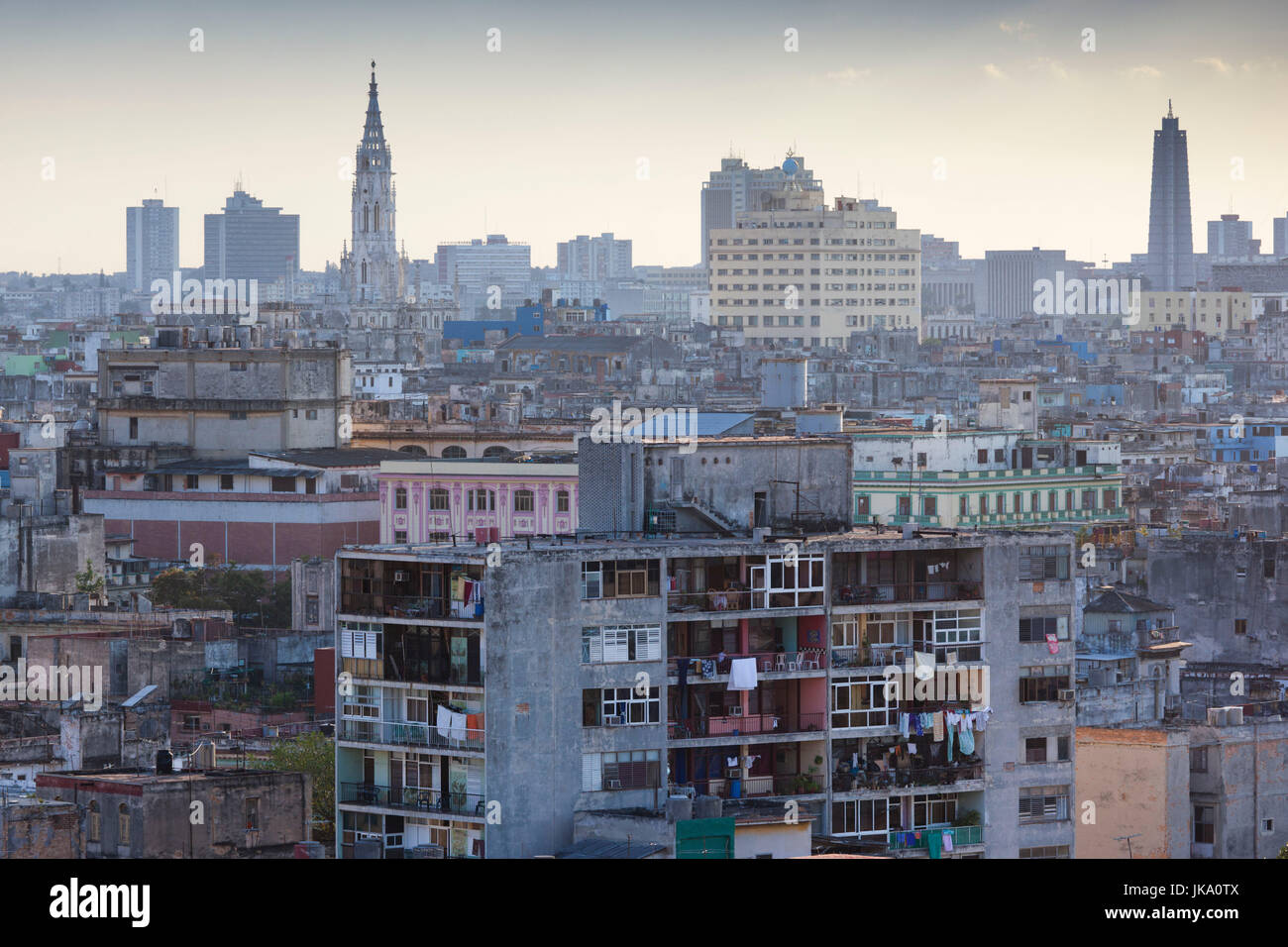 Cuba, Havana, elevated city view above Centro Havana, late afternoon ...