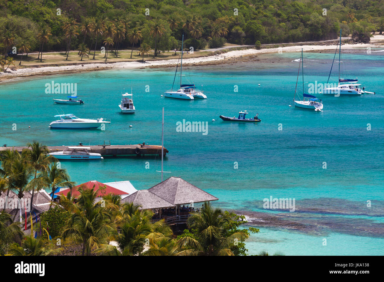St. Vincent and the Grenadines, Mustique, Britannia Bay, elevated view ...