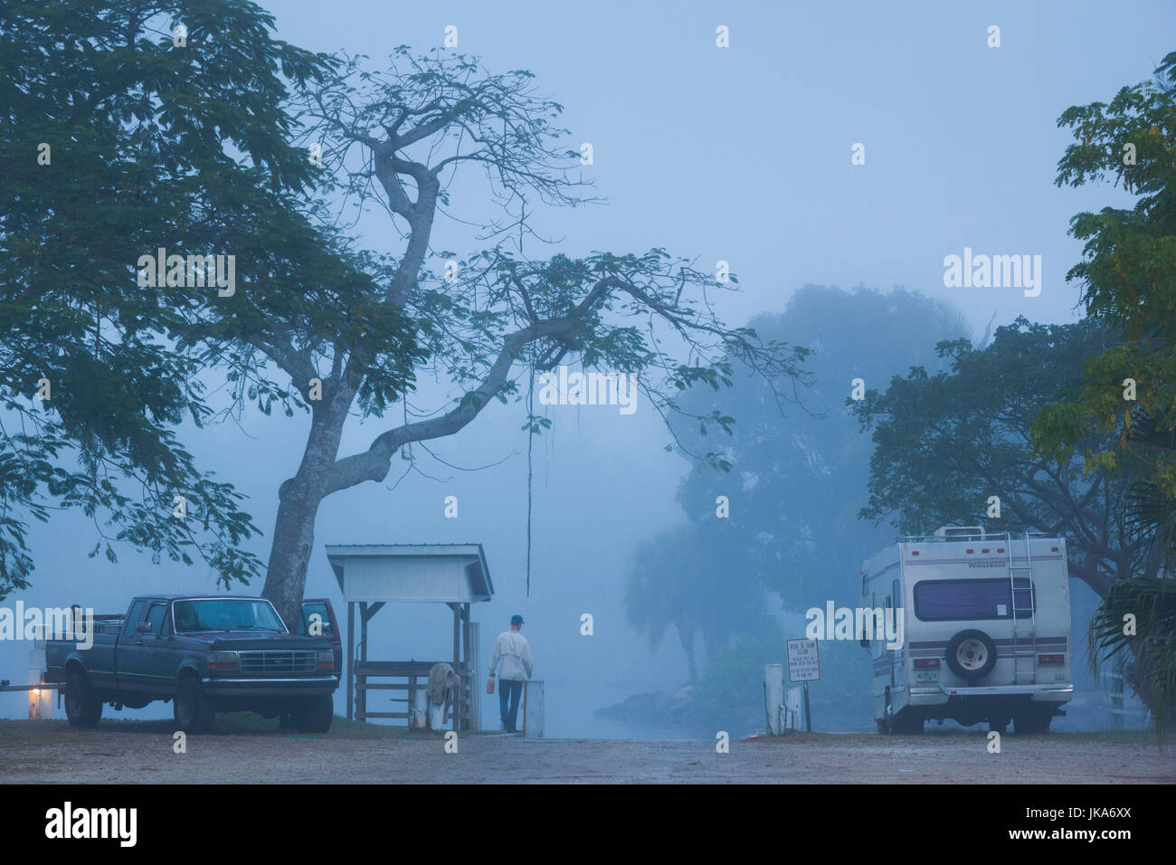 USA, Florida, Everglades National Park, Everglades City, morning fog ...
