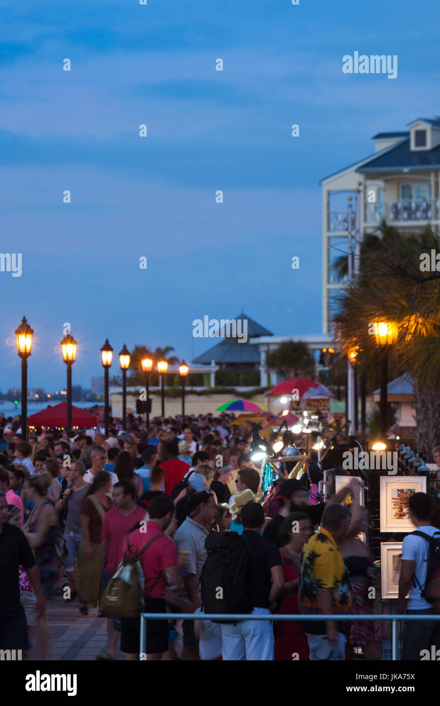 USA, Florida, Florida Keys, Key West, Mallory Square, daily sunset ...
