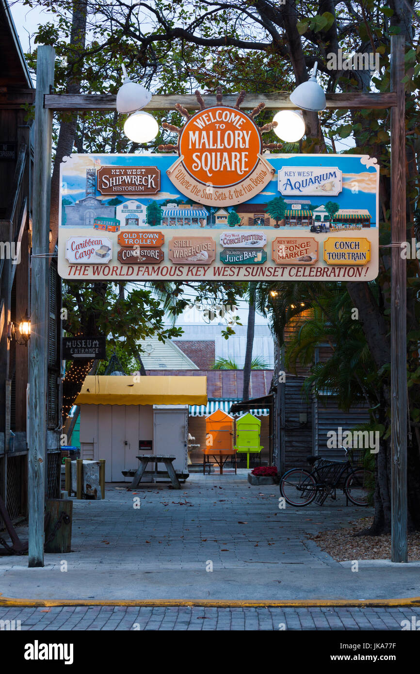 USA, Florida, Florida Keys, Key West, Mallory Square sign Stock Photo ...