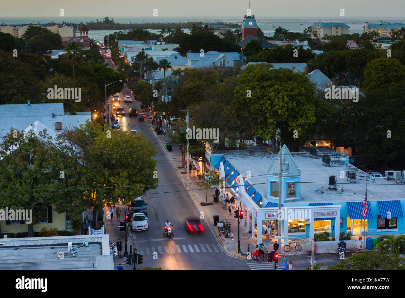 USA, Florida, Florida Keys, Key West, Duval Street, elevated view, dusk ...