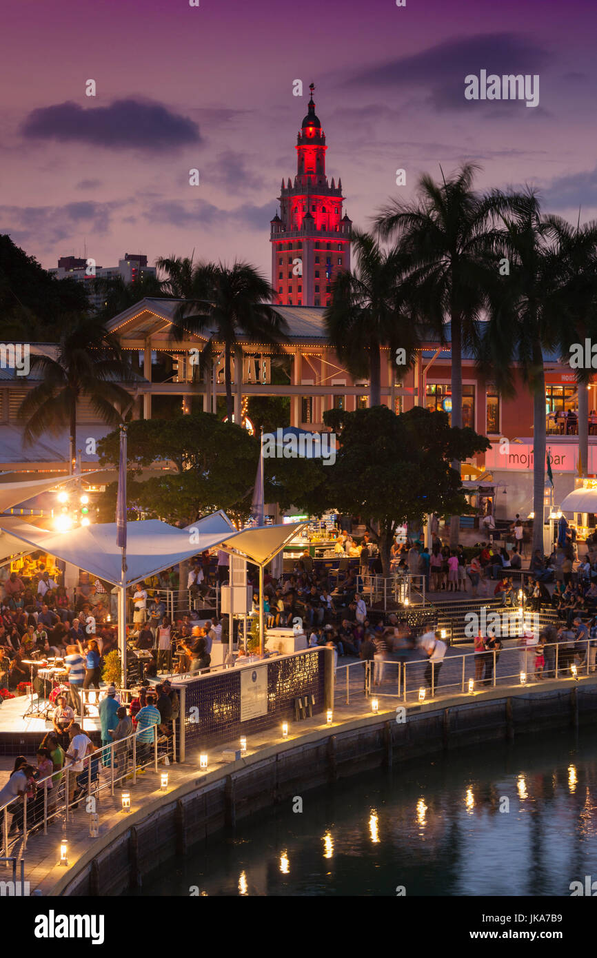 USA, Florida, Miami, city skyline with Bayside Mall and Fredom Tower ...