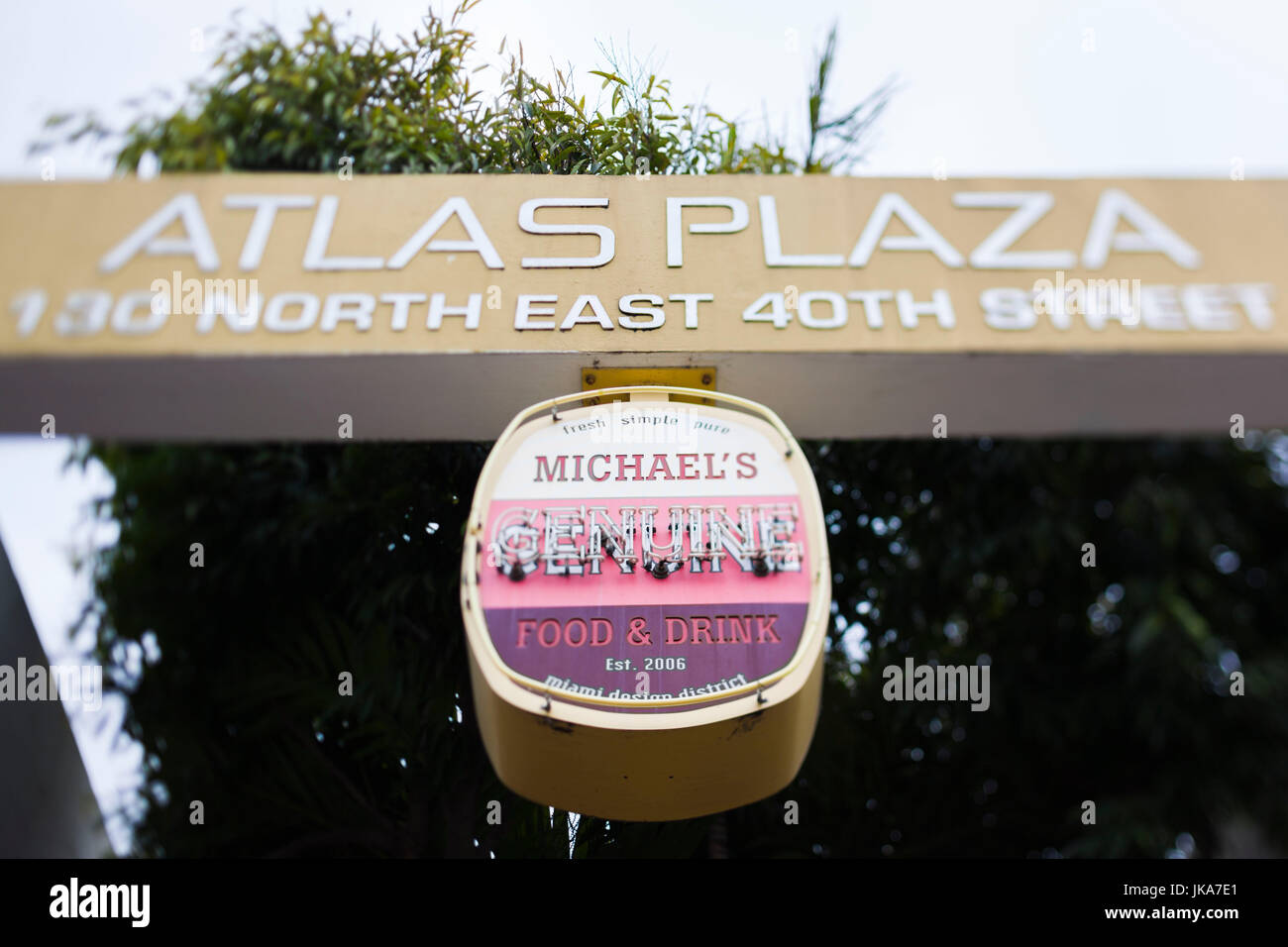 USA, Florida, Miami, Miami Design District, Atlas Plaza, sign ...