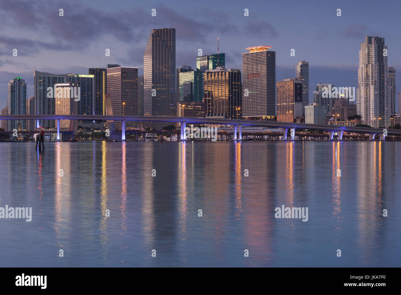 USA, Florida, Miami, city skyline from Watson Island, dawn Stock Photo ...