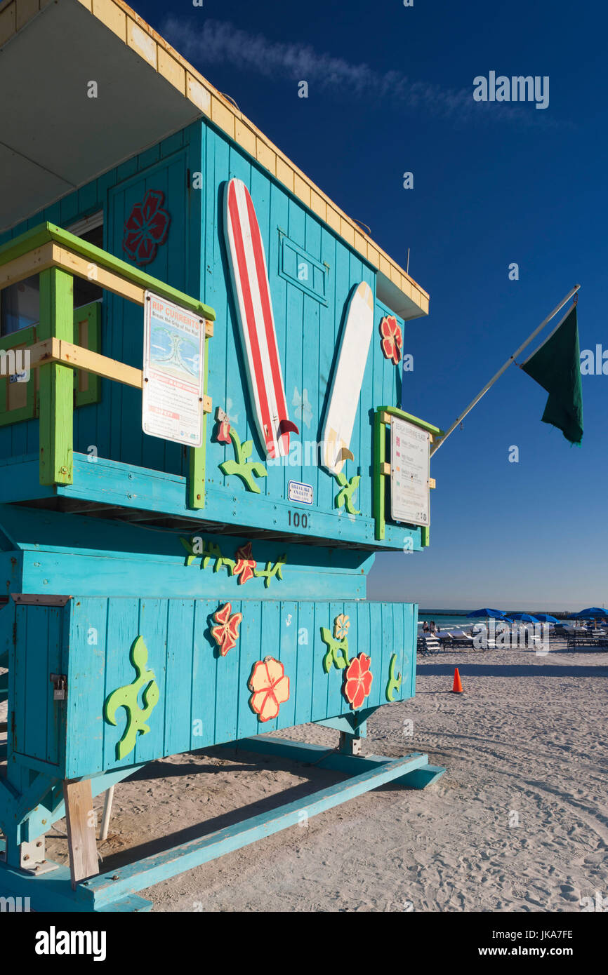USA, Florida, Miami Beach, South Beach, colorful lifeguard tower Stock ...