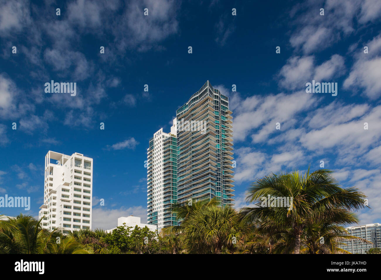 USA, Florida, Miami Beach, high rise beachfront buildings Stock Photo ...