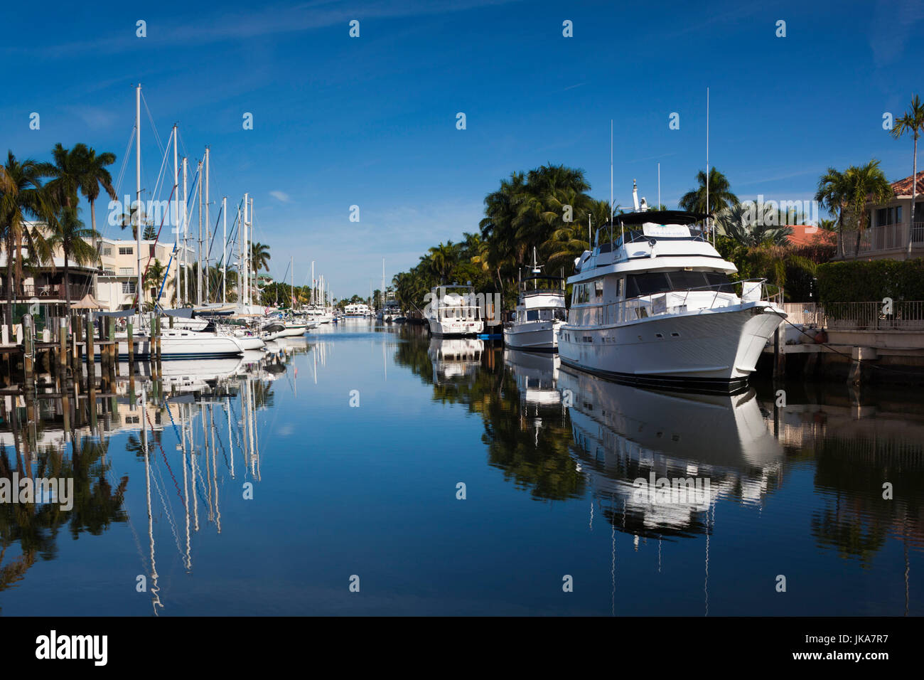 USA, Florida, Fort Lauderdale, yachts along canal off Las Olas ...