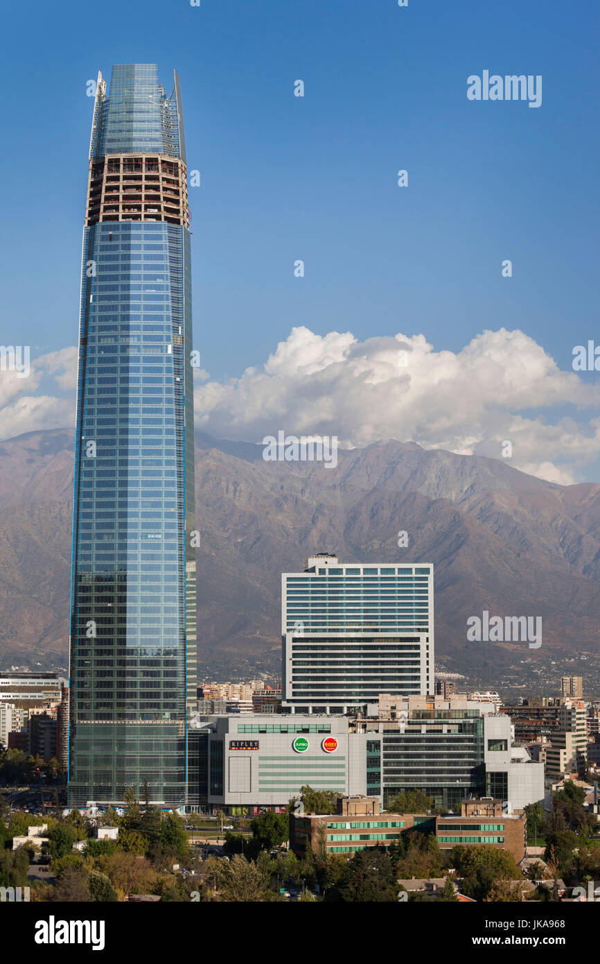 Chile, Santiago, elevated view of Providencia buildings and the Gran ...
