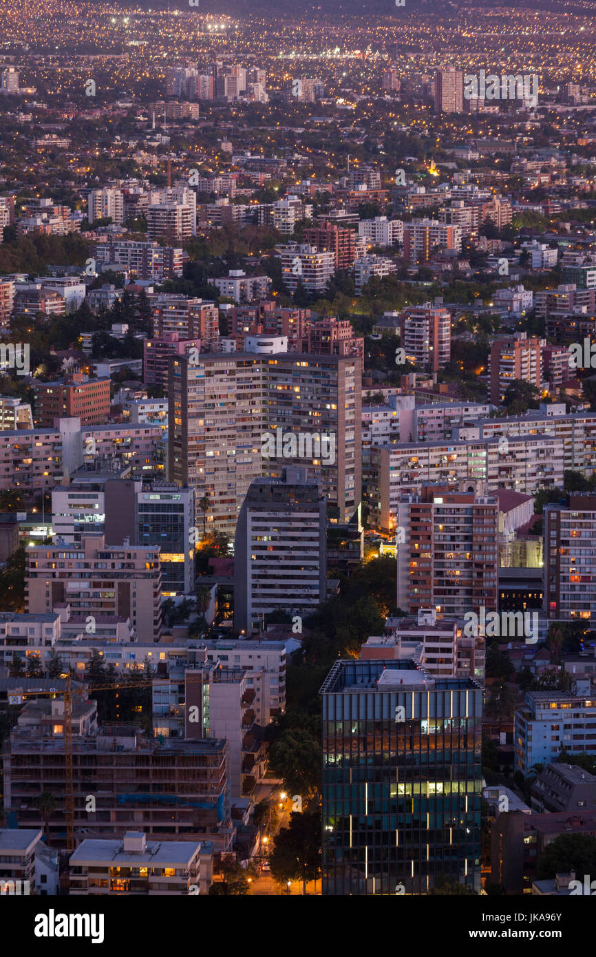 Chile, Santiago, elevated city view from the Cerro San Cristobal hill ...