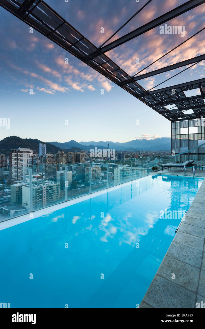 Chile, Santiago, elevated city view towards the Gran Torre Santiago ...