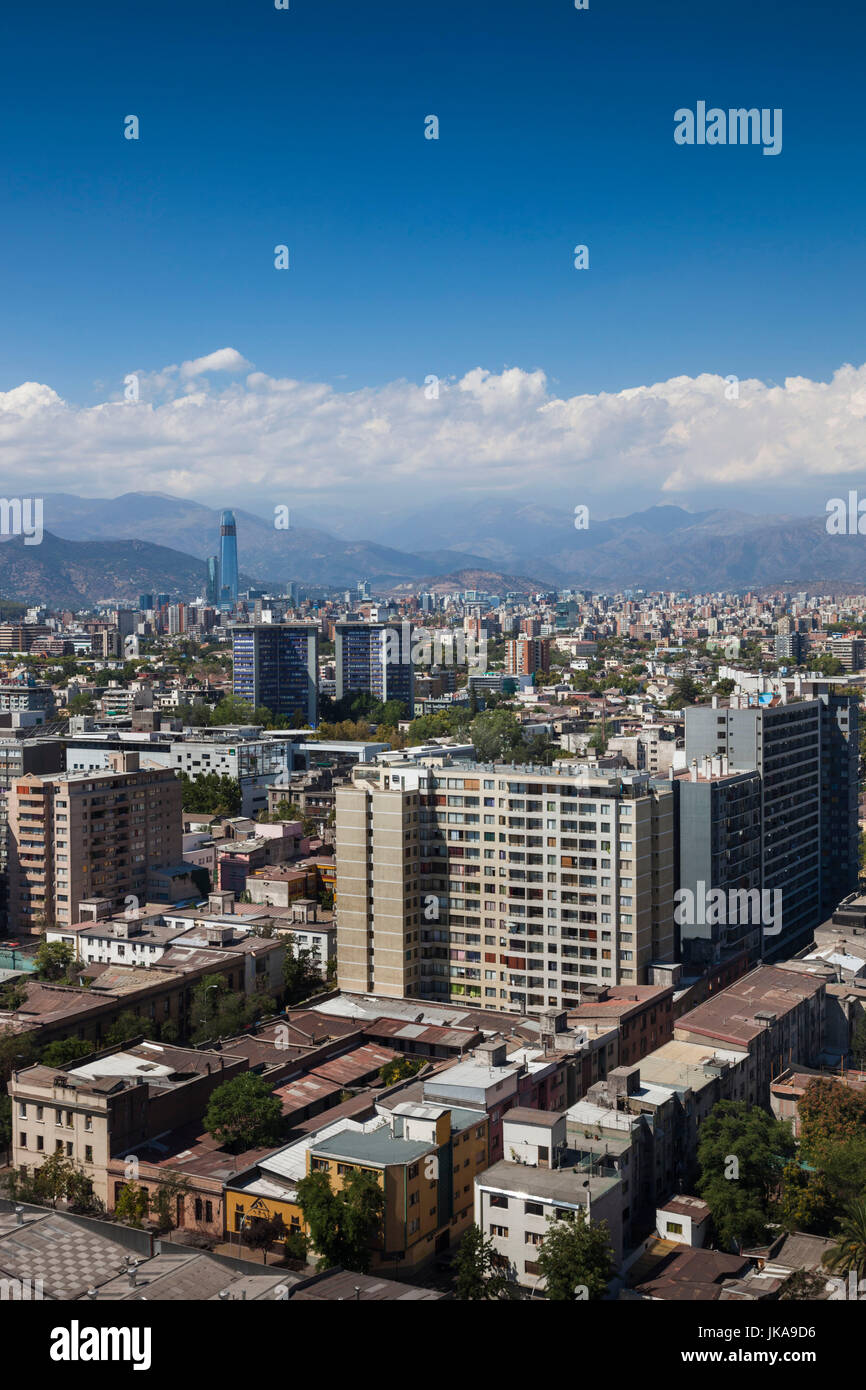 Chile, Santiago, elevated city view towards the Gran Torre Santiago ...
