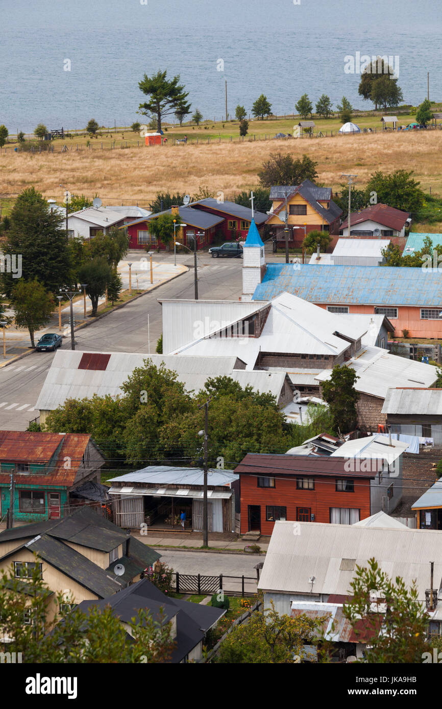 Chile, Chiloe Island, Queilen, elevated town view Stock Photo - Alamy