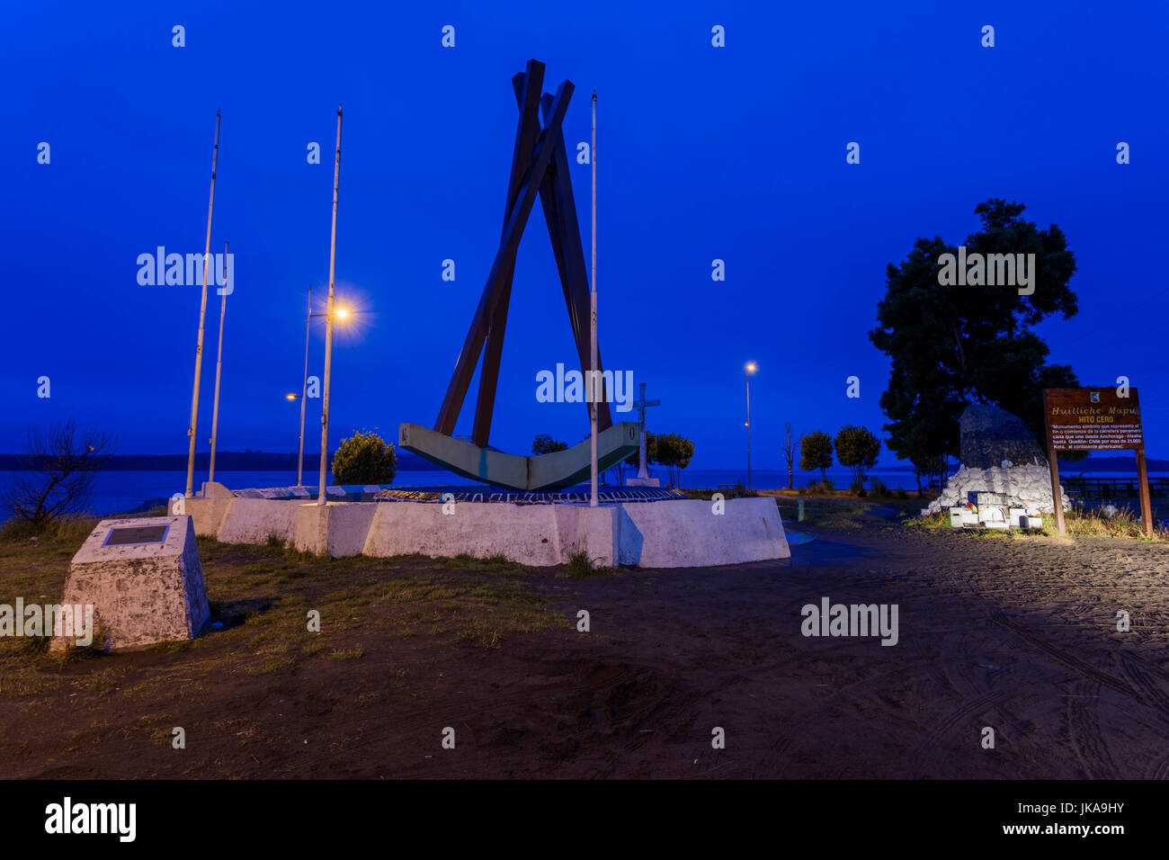 Chile, Chiloe Island, Quellon, Monument to the Panamerica Highway that ...