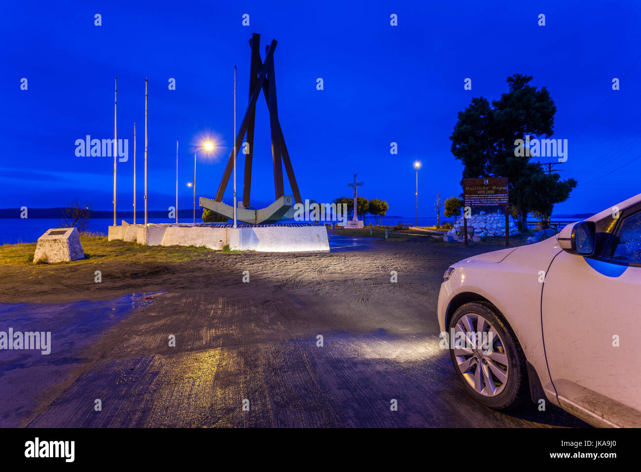 Chile, Chiloe Island, Quellon, Monument to the Panamerica Highway that ...
