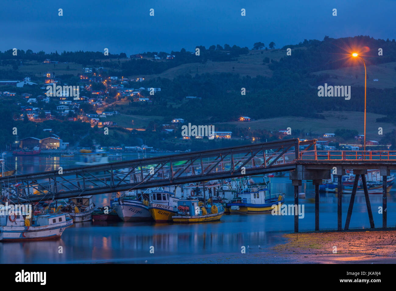 Chile, Chiloe Island, Quellon, waterfront, dusk Stock Photo - Alamy