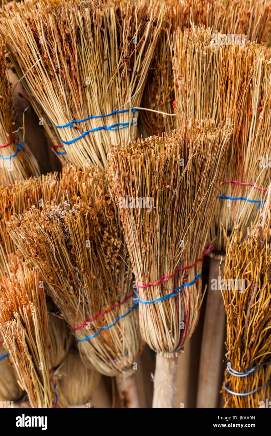 Chile, Los Lagos Region, Puerto Montt, Angelmo harbor market, brooms ...