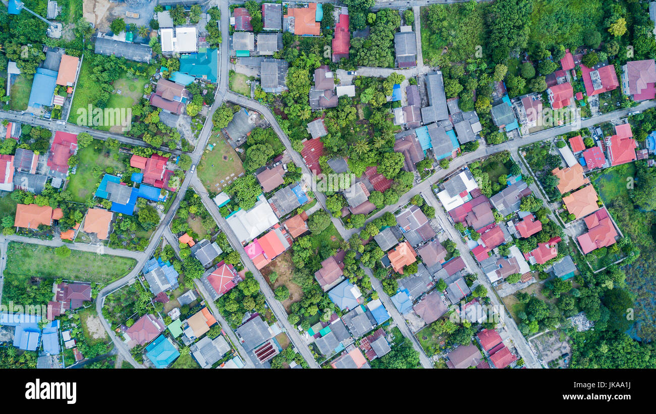 Aerial photo from drone: neighborhood with residential houses and ...