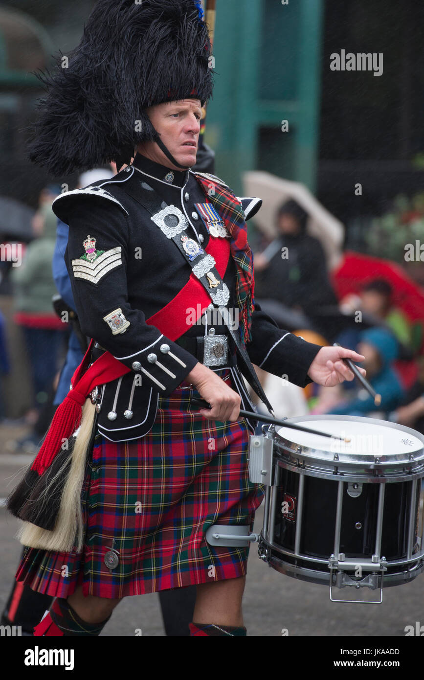 Drummer marching in Scottish Marching band at 2017 K Days Parade in ...