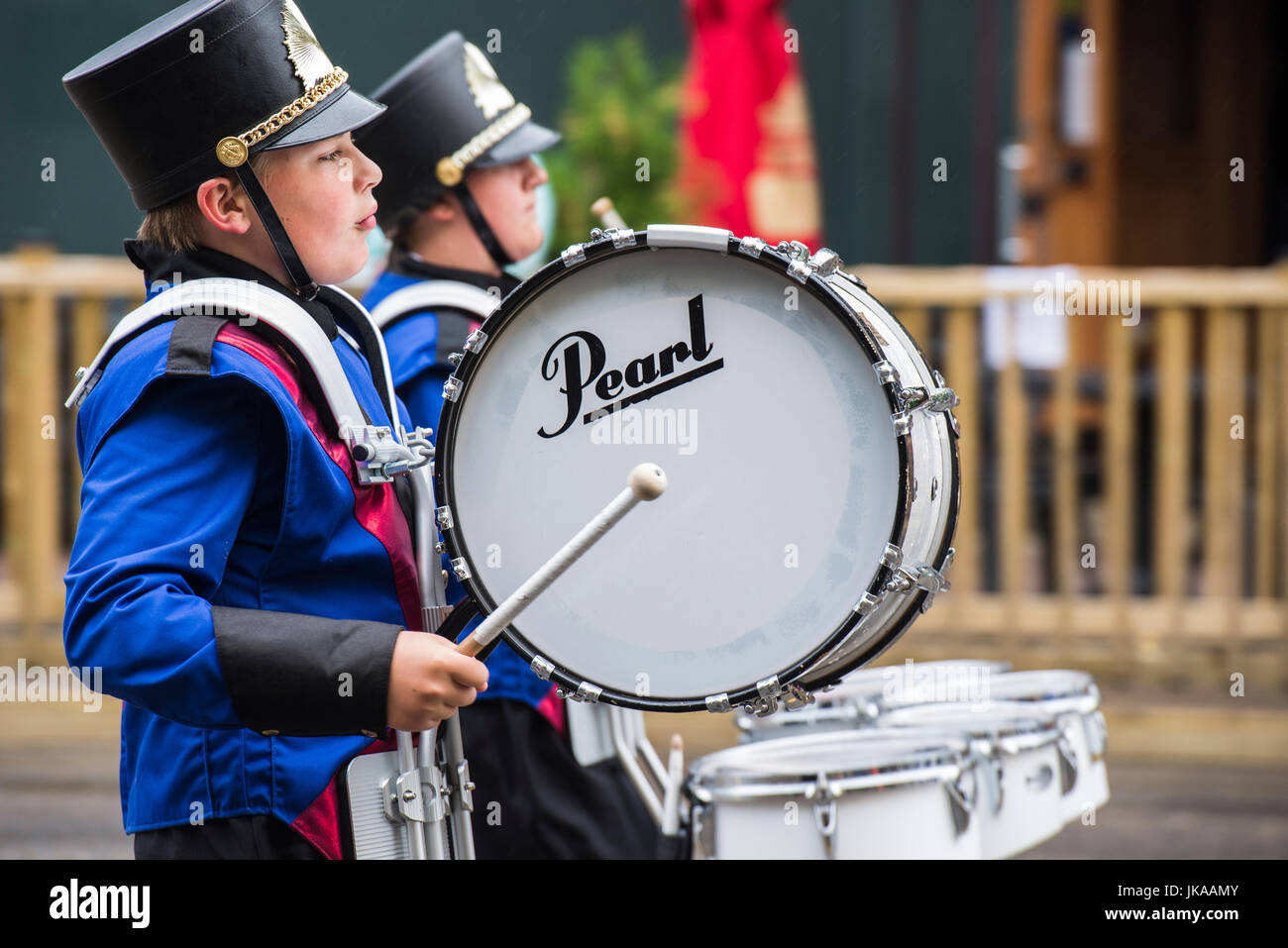 Young boys marching in 2017 K Days Parade with drums, Edmonton, Alberta ...
