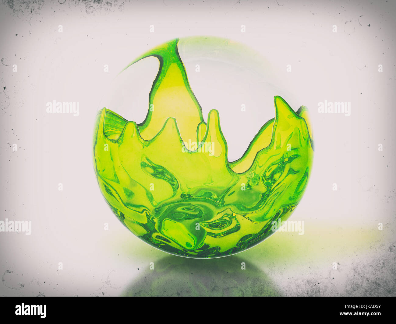 Glass ball with green liquid on a dirty background. 3D illustration ...