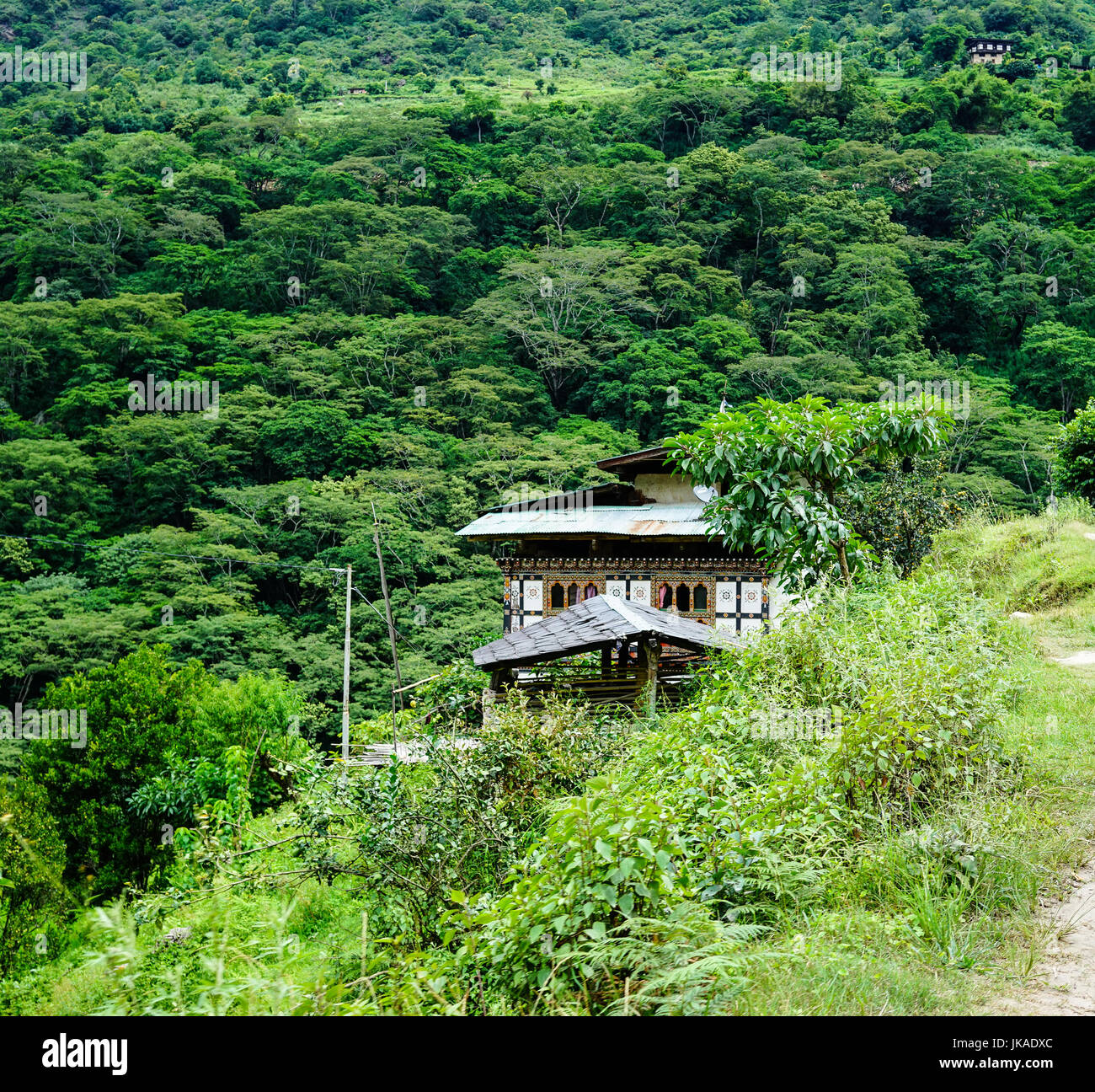 A traditional house on the hill in Bhutan. Bhutan is a small country in ...