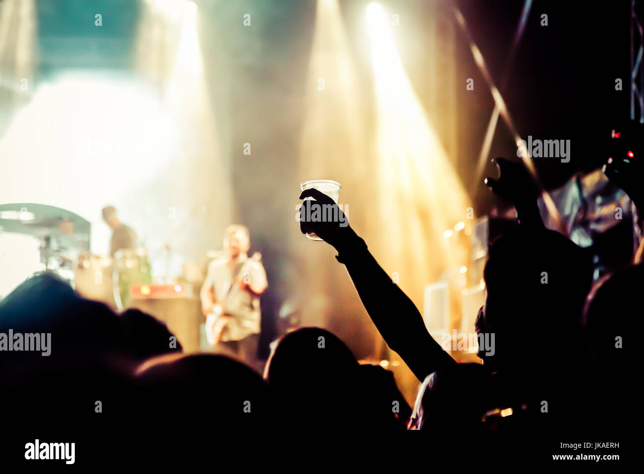 crowd with raised hands at concert - summer music festival Stock Photo ...