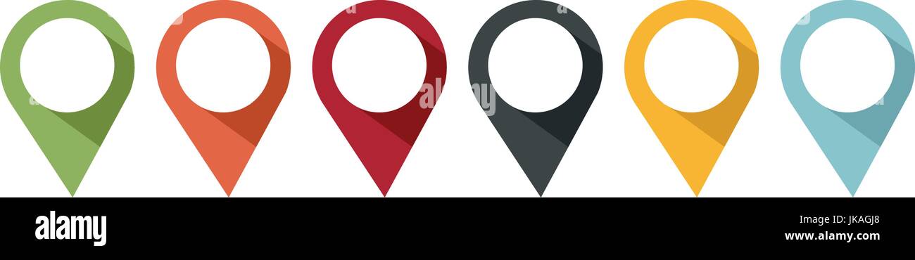 Colored pins to give information of place or action on a website, on a ...