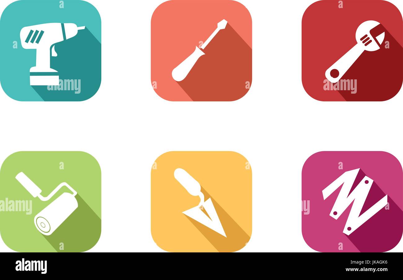 Colorful Do It Yourself icon and work in a house in flat design style ...