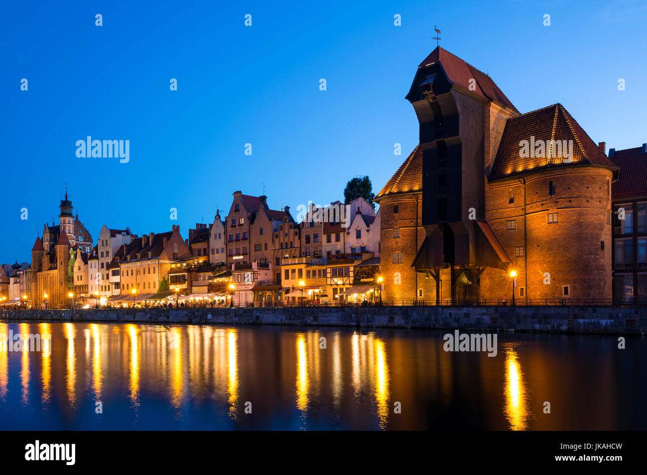 View from the river to the old town in Gdansk at night Stock Photo - Alamy