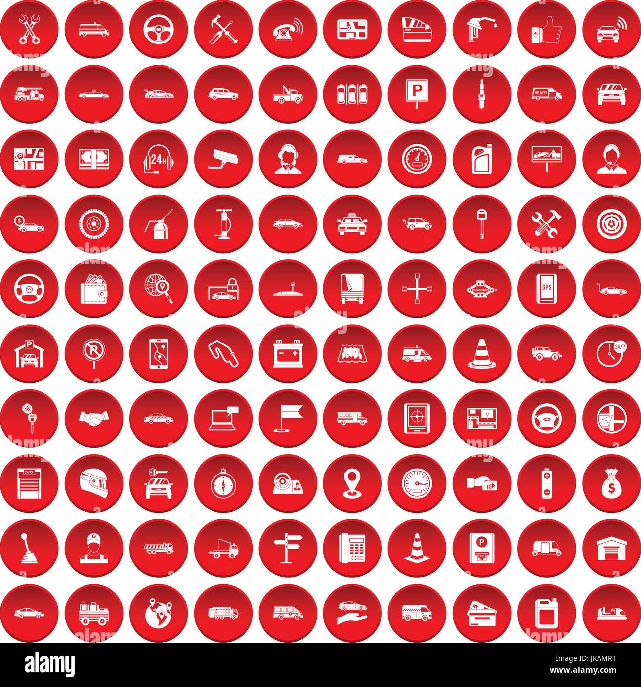 100 auto icons set red Stock Vector Image & Art - Alamy