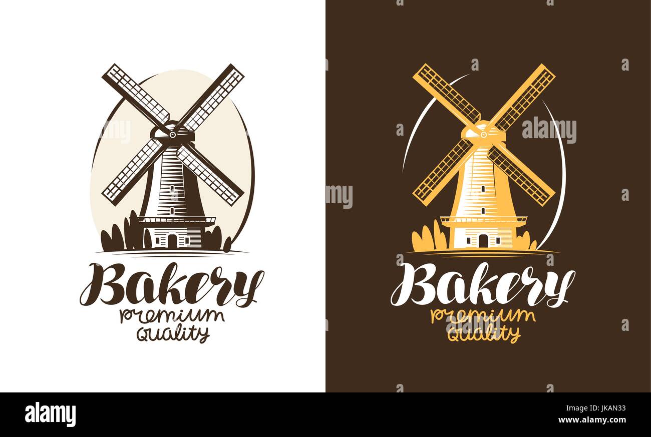 Bakery, bakehouse, bread logo or label. Mill, windmill icon ...