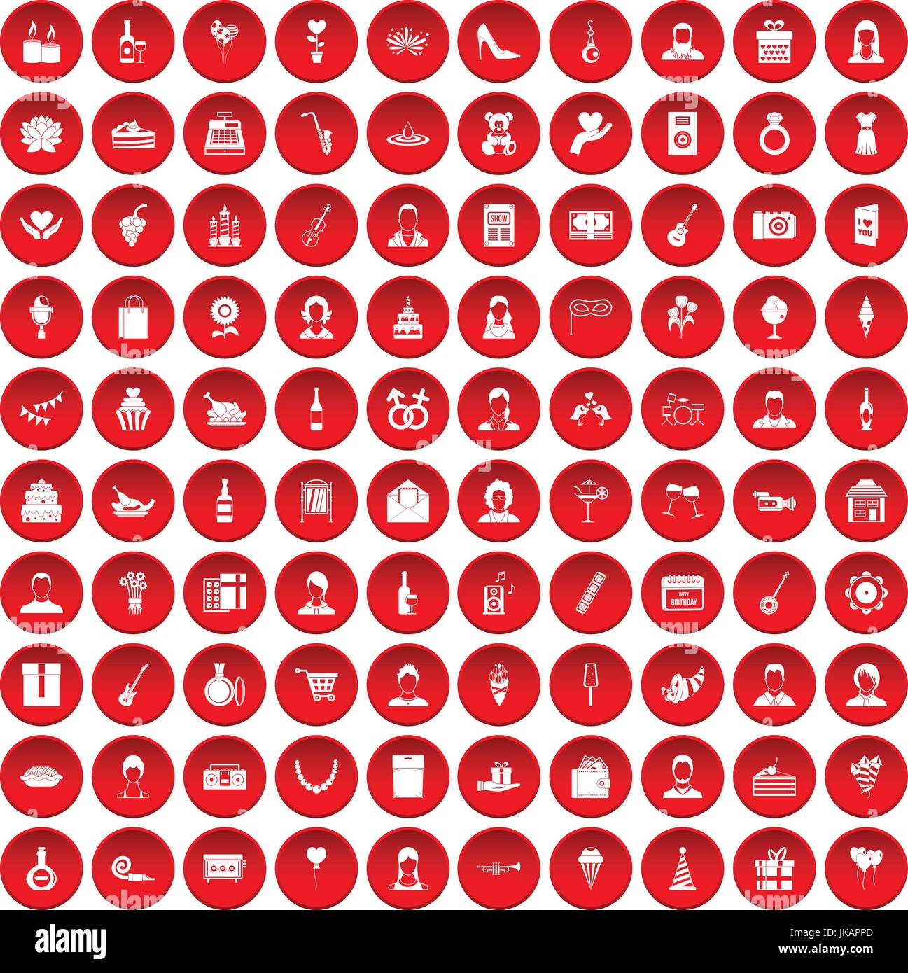 100 birthday icons set red Stock Vector Image & Art - Alamy