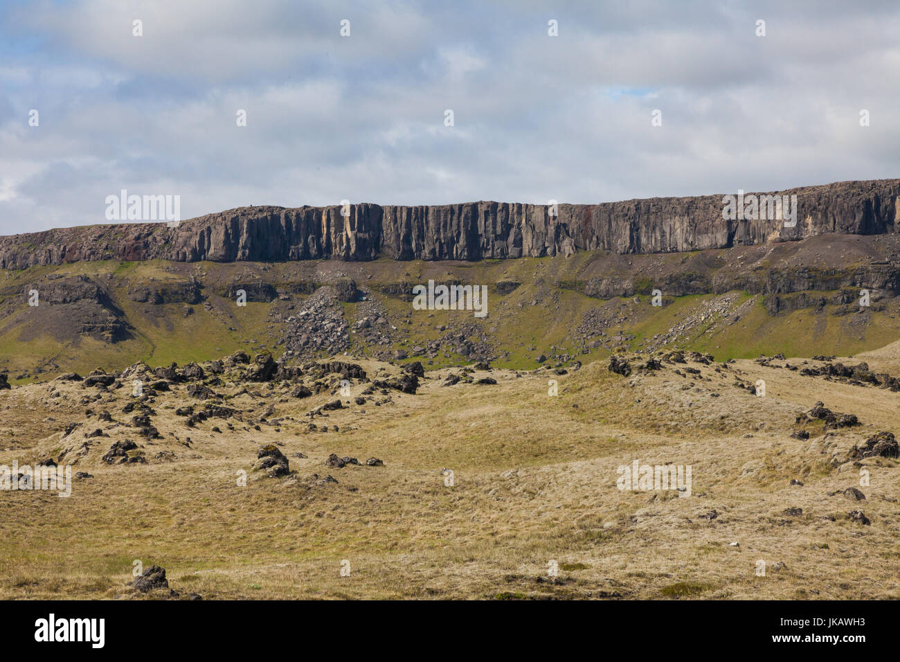Thick layer of lava flow on top of existing terrain in Iceland Stock ...