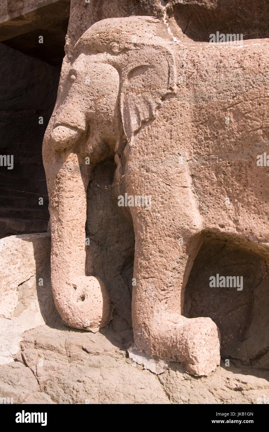 Elephant statues in the cliff marking the entrance to the ancient ...