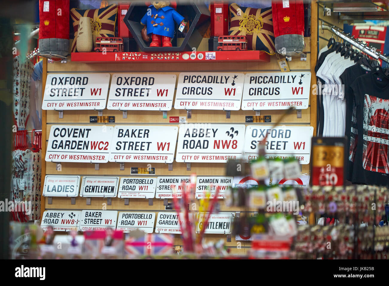 Souvenir London road signs for sale in a shop in central London Stock ...