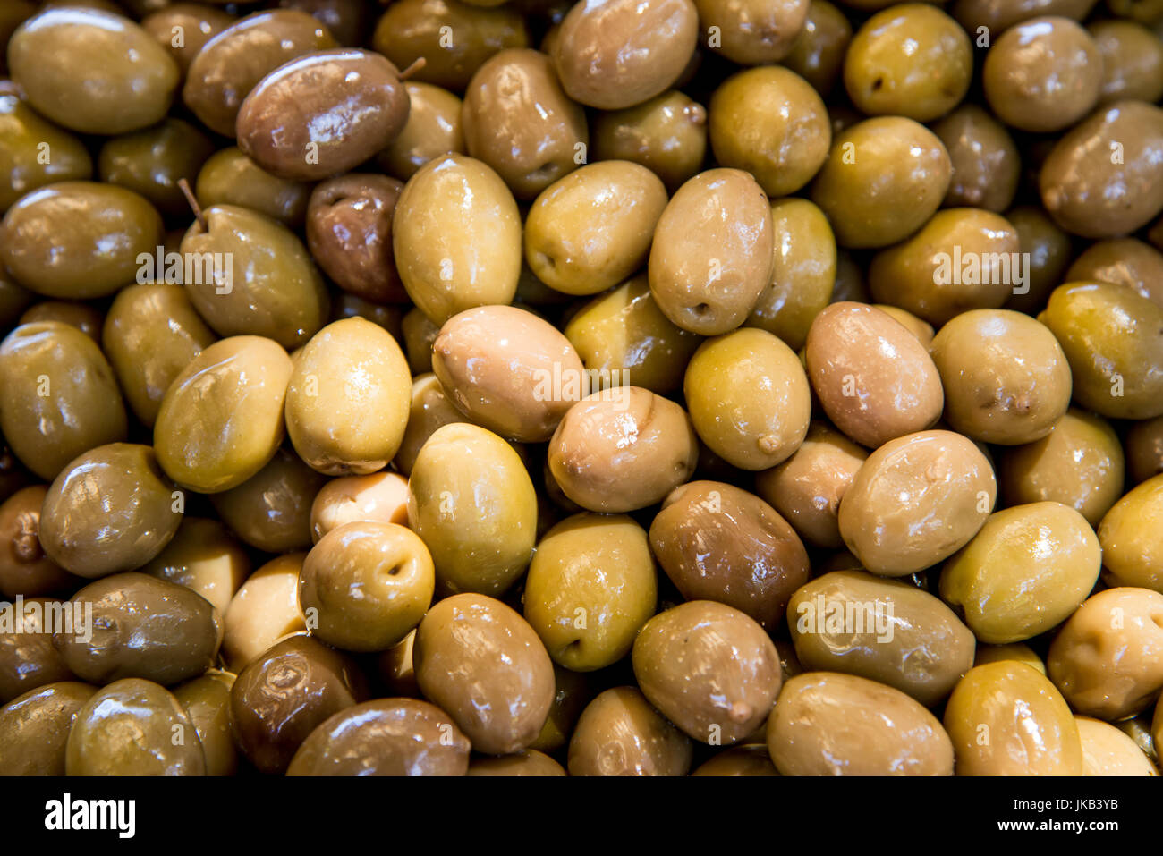 Green Fresh Olives in Food Market Cefalu - Sicily - Italy Stock Photo ...